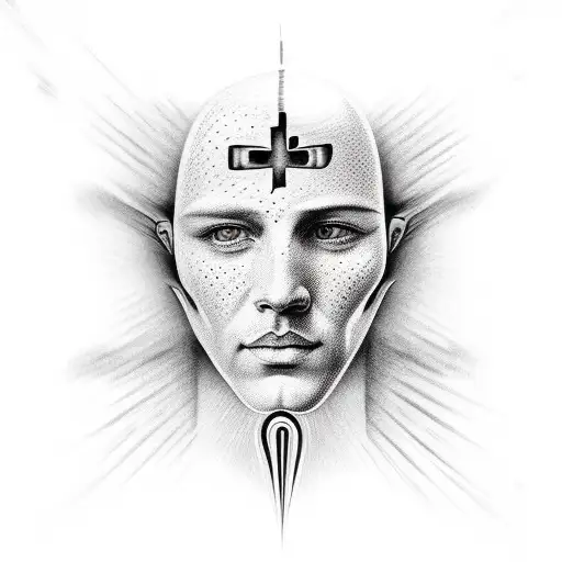 Realism "Saint Head With Hole At Front Of..." Tattoo - BlackInk AI
