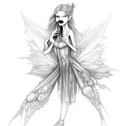 Pretty Zombie Fairy Full Body Temporary Tattoo - BlackInk AI