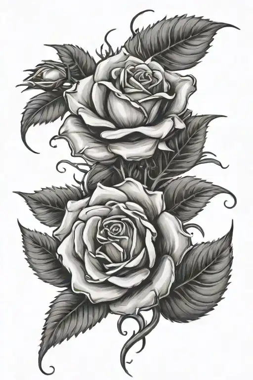 Black and Grey "Rose And Honeysuckle Flowers Intertwined" Tattoo ...