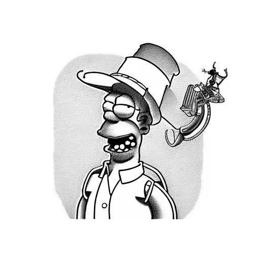 Dotwork "Homer Simpson With Giant Foam Cowboy..." Tattoo - BlackInk AI