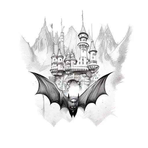 Sketch "Bats Castle" Tattoo Idea - BlackInk AI